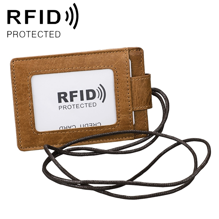 KB153 Antimagnetic RFID Leather Card Holder ID Card Badge with Lanyard ...