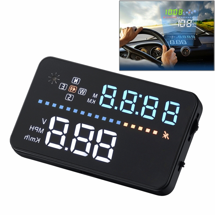 A3 3.5 인치 차량용 GPS HUD / OBD 차량 탑재 게이터 차량용 헤드 업 디스플레이 보안 시스템 (다색 LED 포함), 차량 속도 및 로컬 실시간 및 운전 방향 ...