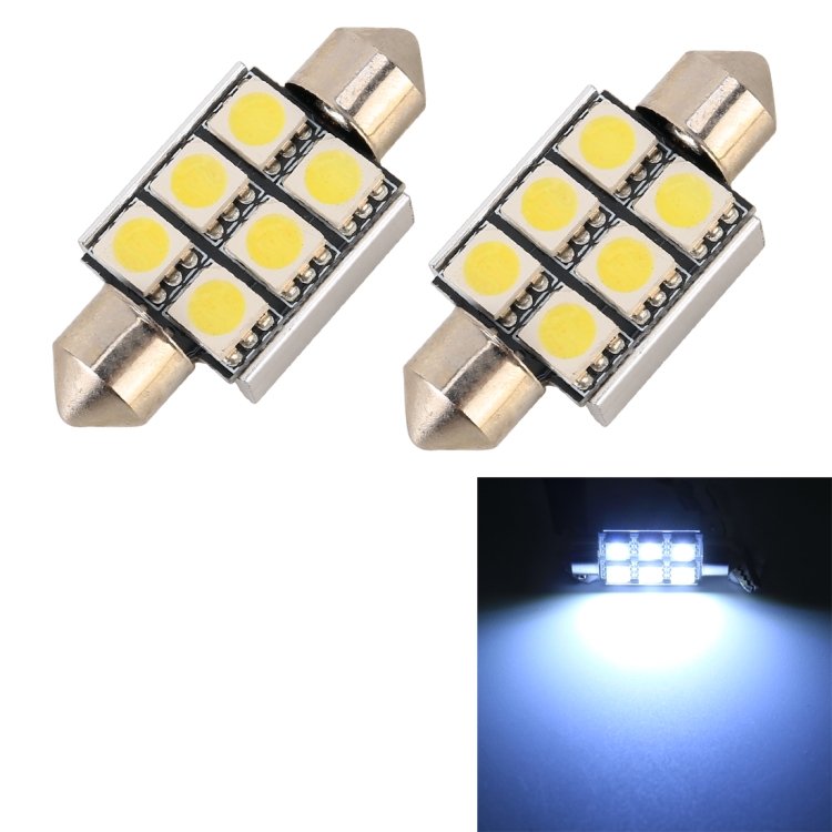 10 ชิ้น 36 มม. DC12V / 2W / 7000K / 80LM 6 LEDs SMD-5050 โคมไฟอ่าน ...