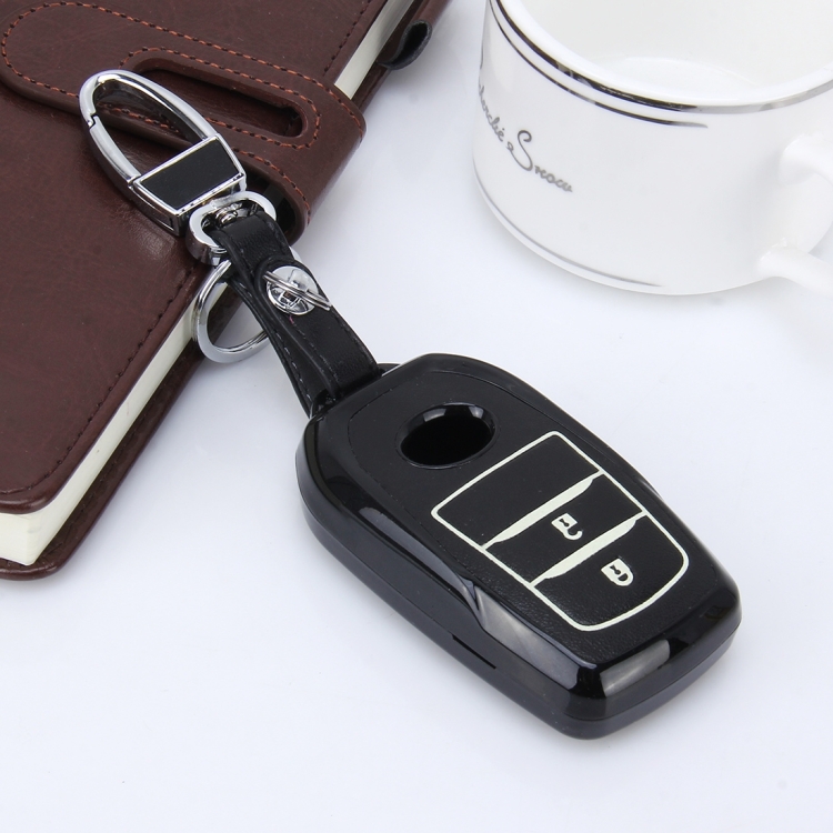 รถอัตโนมัติ PU Leather Intelligence สองปุ่ม Luminous Effect Key Ring ฝา ...