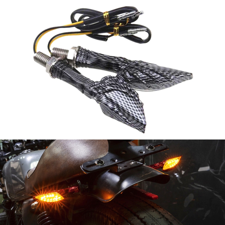 2 uds KC022 motocicleta 12LEDs luz de señal de giro (fibra de carbono negro)