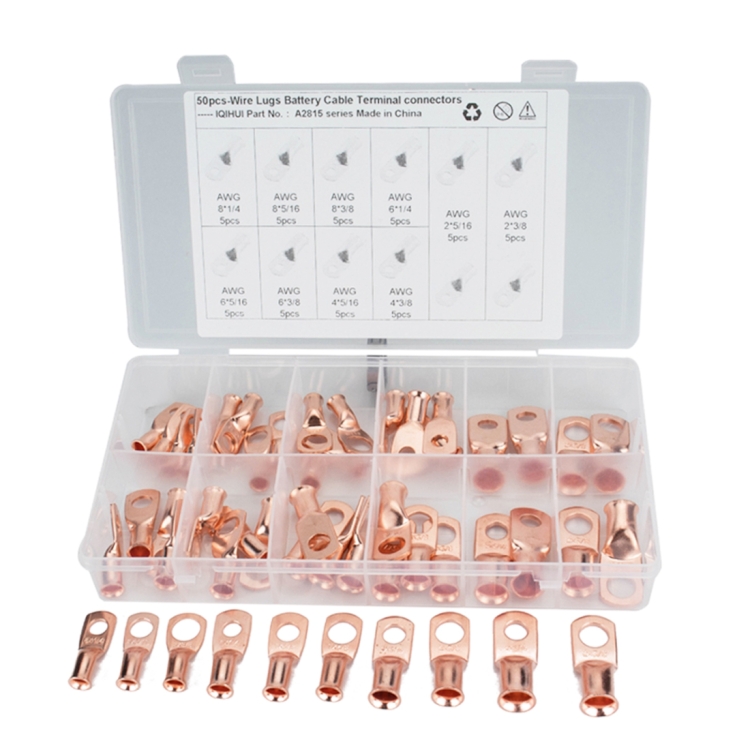 50 PCS Wire Terminals Connector Cable Lugs AWG T2 Copper Heavy-duty ...