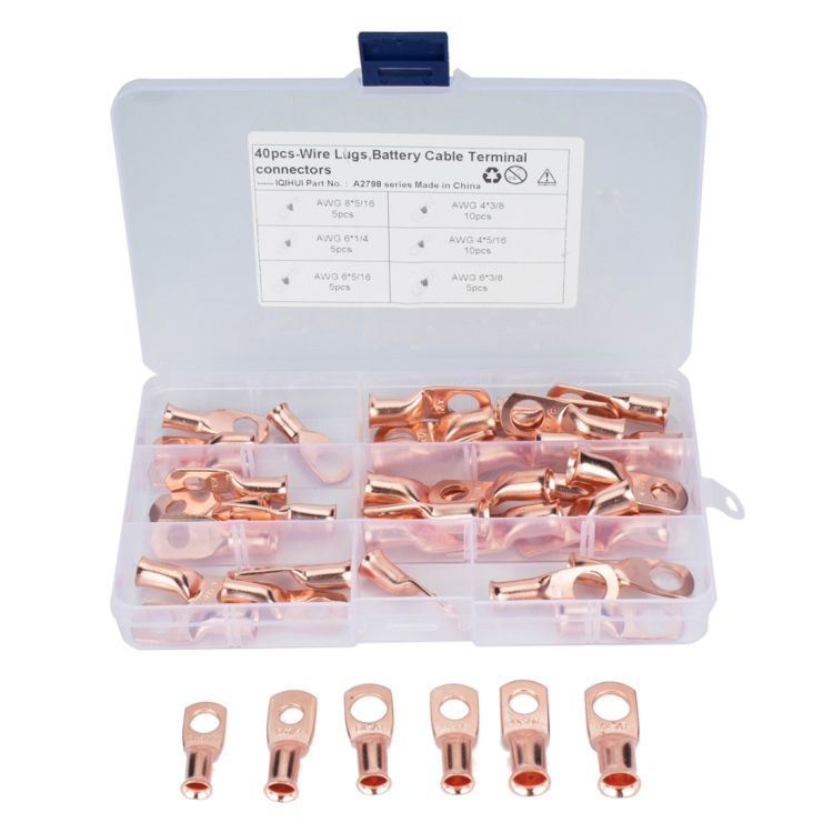 40 PCS Wire Terminals Connector Cable Lugs AWG T2 Copper Heavy-duty ...