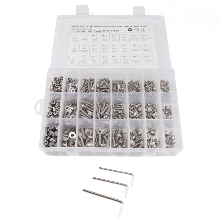 900 PCS 304 Stainless Steel Screws and Nuts Hex Socket Head Cap Screws ...