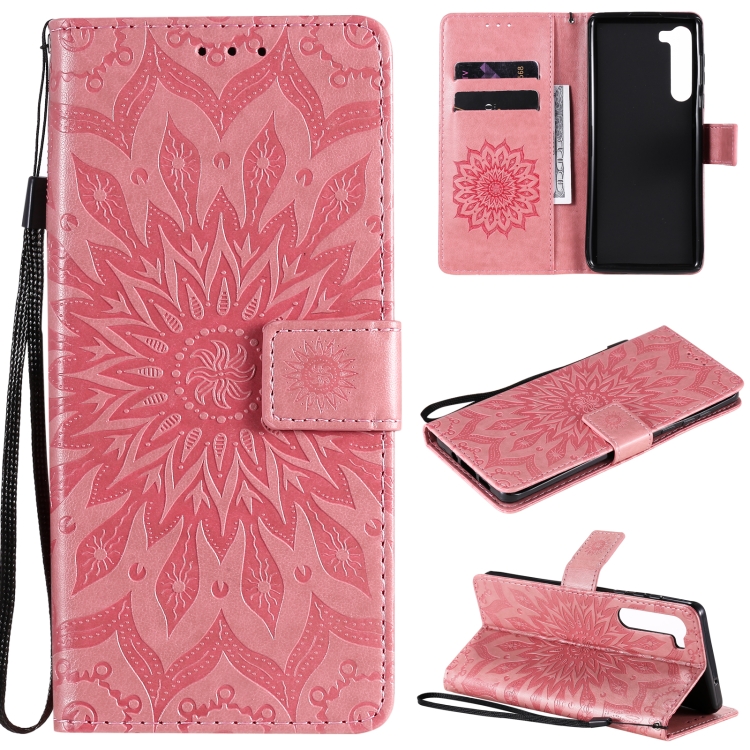 모토로라 에지 프레스 인쇄 해바라기 패턴 수평 플립 Pu 가죽 케이스 홀더 및 카드 슬롯 및 지갑 및 끈 핑크