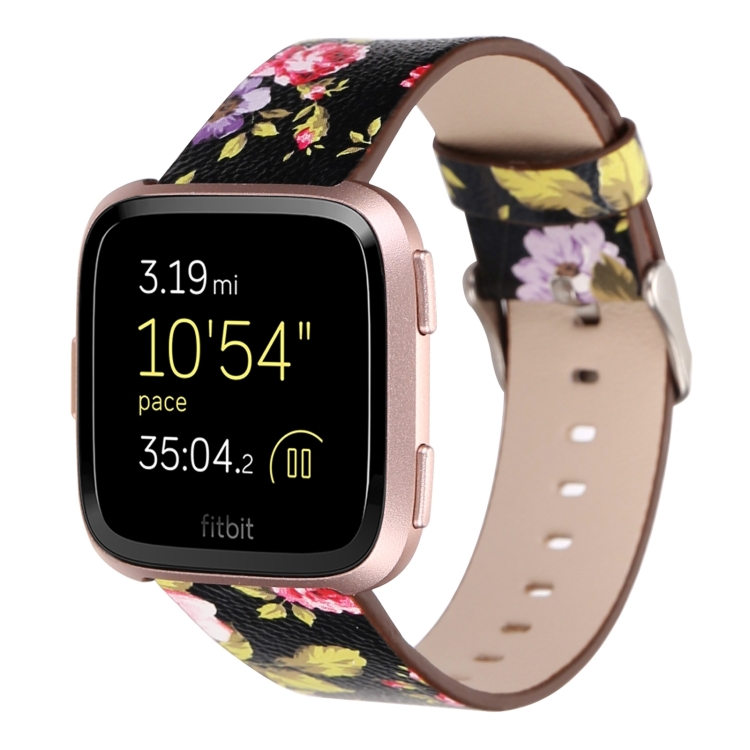 For Fitbit Versa 1 / 2 Flower Pattern Watch Band(Black Pink)