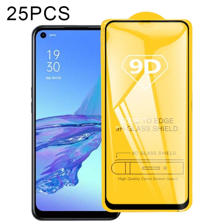 OPPO A32 2020 25 PCS 9D 풀 접착제 전체 화면 강화 유리 필름