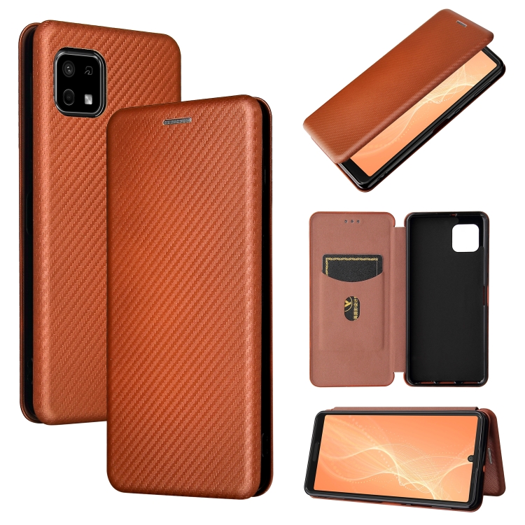 สำหรับ SHARP AQUOS SENSE 6 คาร์บอนไฟเบอร์เนื้อแม่เหล็กแนวนอนพลิก TPU ...