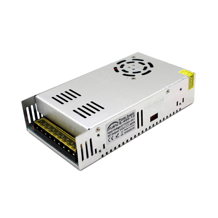S-480-12 DC12V 40A 480 วัตต์แถบแสงควบคุมการสลับแหล่งจ่ายไฟ LED หม้อแปลง, ขนาด: 215 x 115 x 50 ...