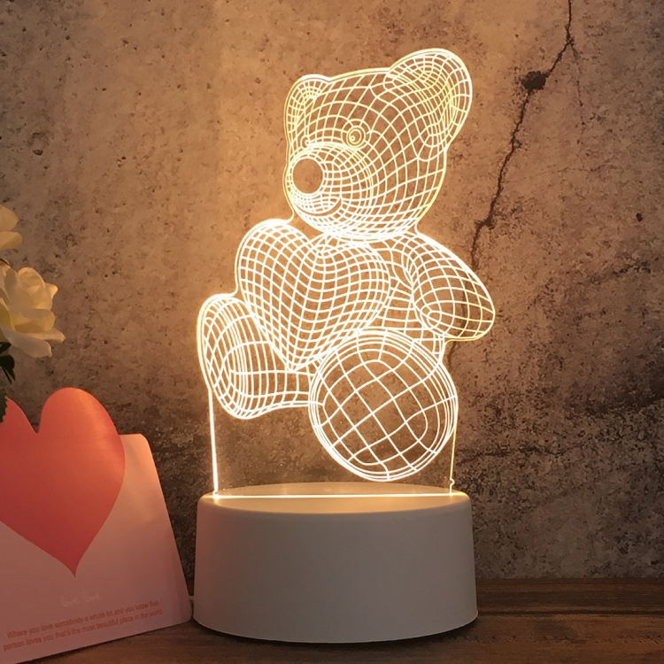 White Base Creative 3D Tricolor LED Decorative Night Light, Plug ...