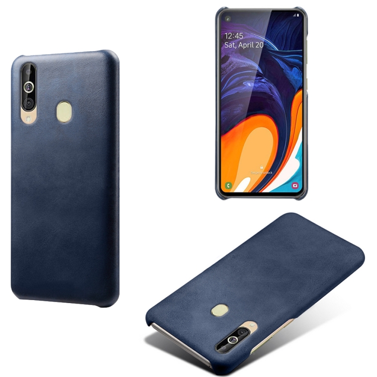 เนื้อลูกวัวพีซี + กรณีโทรศัพท์ PU สำหรับ Samsung Galaxy A60 (สีน้ำเงิน)