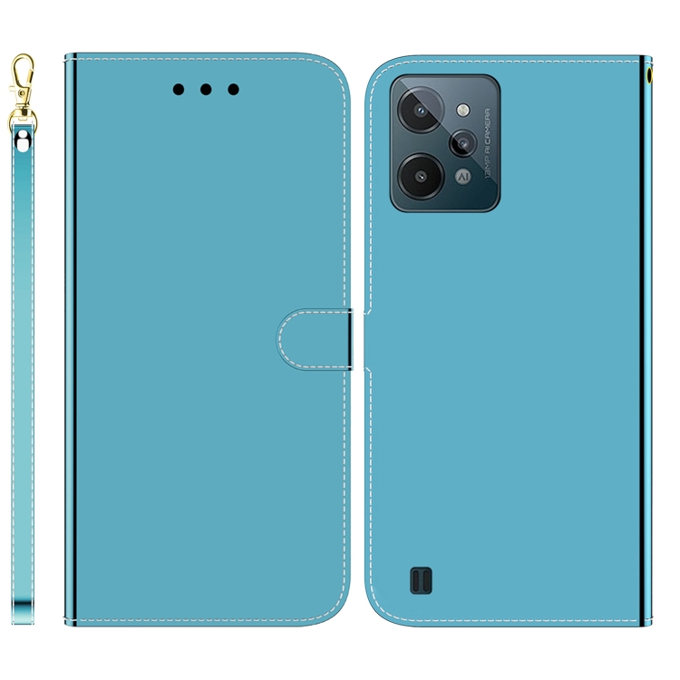 สำหรับ OPPO REALME C31 เลียนแบบหน้าจอมือถือกระจกหนังกรณีโทรศัพท์ (สีฟ้า)