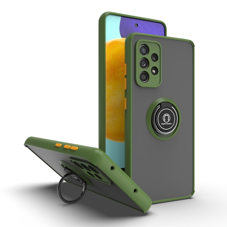 สำหรับ Samsung Galaxy A52 5G / 4G Q Shadow I Ring Kickstand PC และเคสโทรศัพท์ไฮบริด TPU (สีเขียว)
