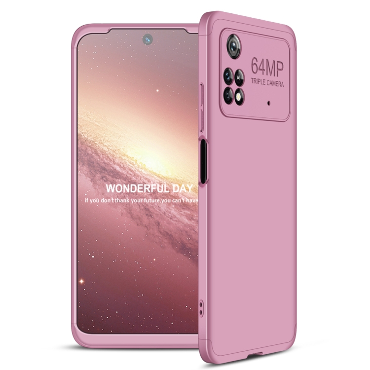 Xiaomi Poco M4 Pro GKK 용 3 단계 스 플라이 싱 전체 커버리지 PC 전화 케이스 (Rose Gold)