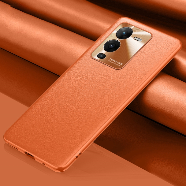 สำหรับ Vivo S15 Pro Plain Skin Leather Phone Case (สีส้ม)