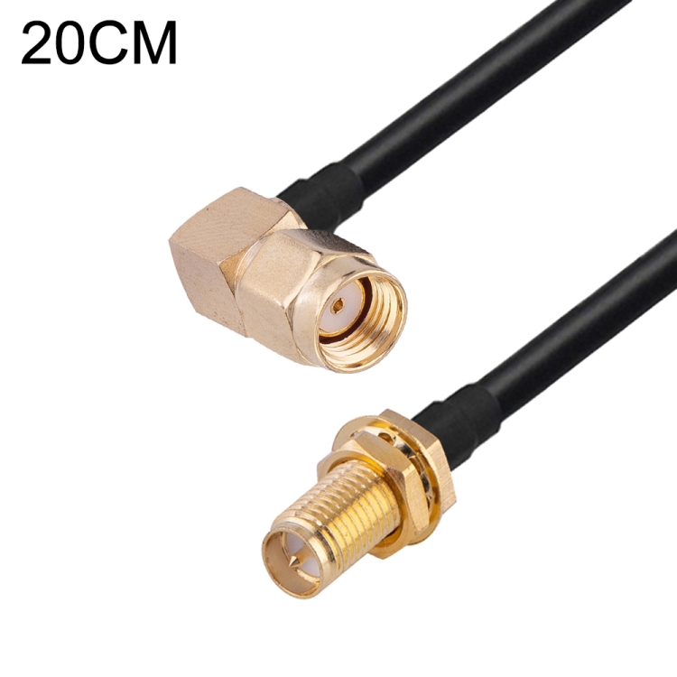 Codo macho RP-SMA a cable adaptador coaxial RF RG174 hembra RP-SMA, longitud: 20 cm