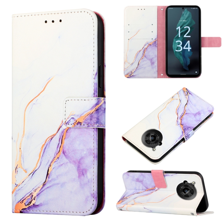 适用于Sharp Aquos R7/Aquos P7 大理石PT003款手机皮套（白紫LS006）