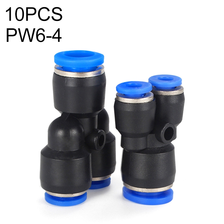 PW6-4 LAIZE 10pcs Plastic Y-type Tee Reducing Pneumatic Quick Fitting ...