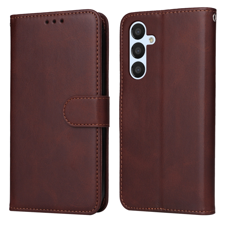 Capa de couro dobrável para Samsung Galaxy A34 5G clássica com textura de bezerro (marrom)