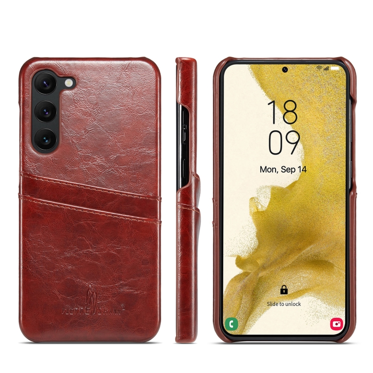 Capa de couro para Samsung Galaxy S23+ 5G Fierre Shann com textura de óleo e compartimentos para ...