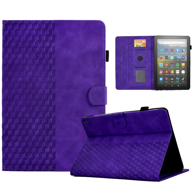 สำหรับ Amazon Kindle Fire HD8 2020 Rhombus เคสแท็บเล็ตหนังนูน (สีม่วง)