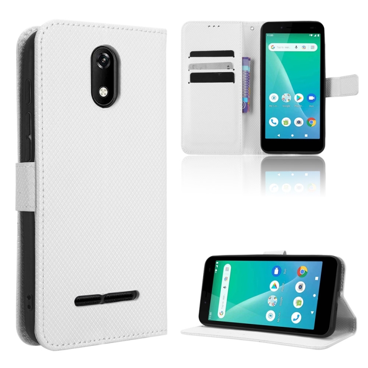 สำหรับ Unimax UMX U696CL เคสโทรศัพท์หนังเนื้อเพชร (สีขาว)