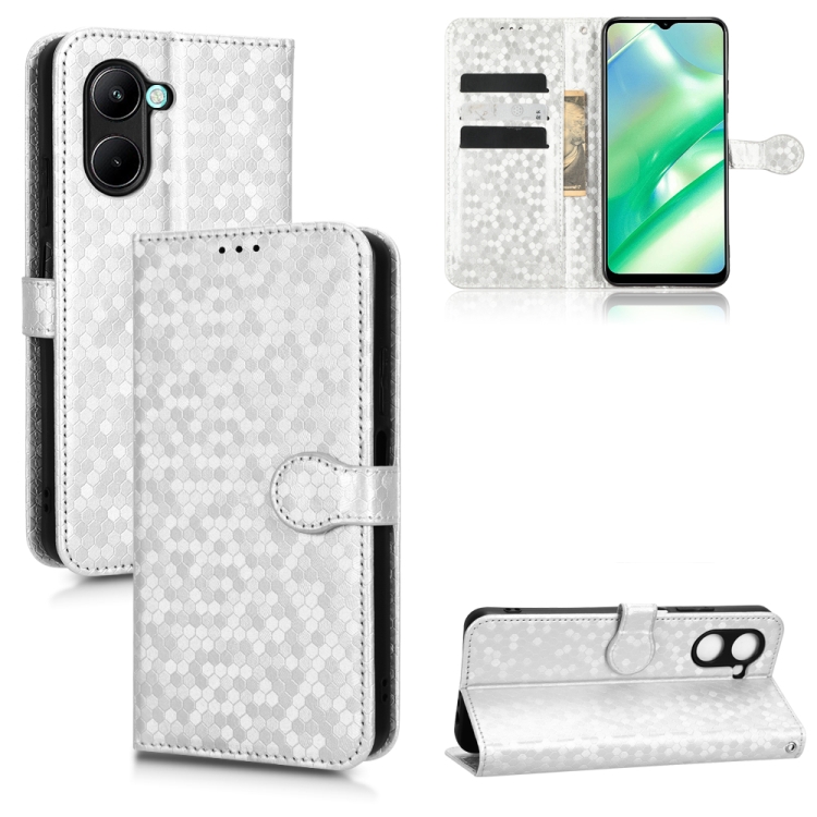 Realme C22 4G 벌집 도트 질감 가죽 전화 케이스(실버)