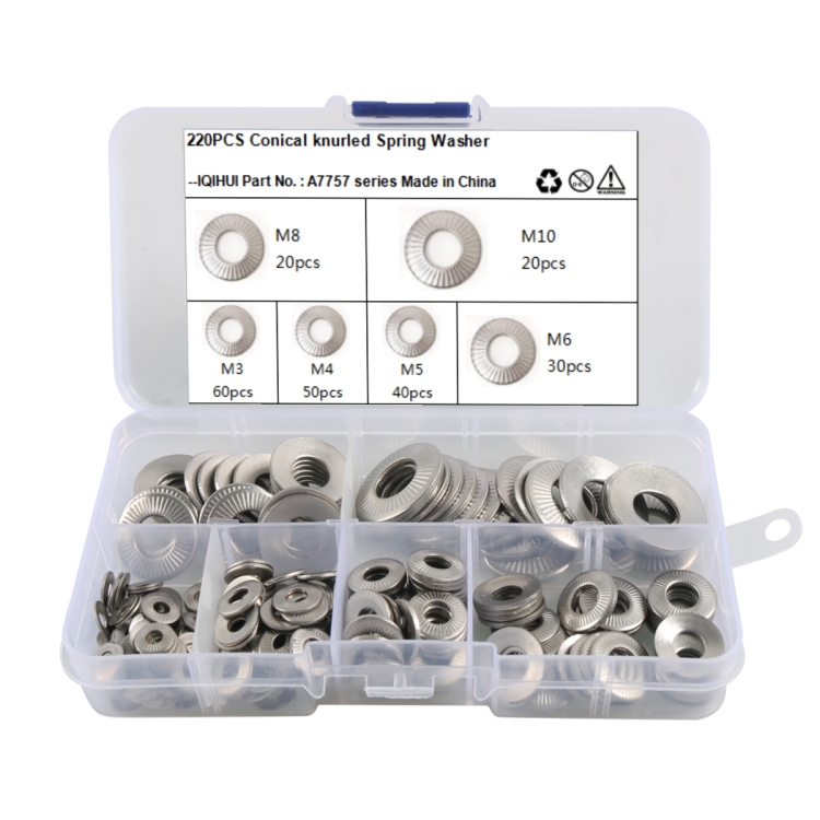 A7757 220 in 1 6 ขนาด 304 สแตนเลสทรงกรวย Knurled Spring Washer ...