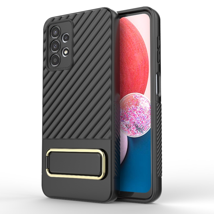 Para Samsung Galaxy A13 4G Estuche para teléfono con textura ondulada con película de lente (negro)