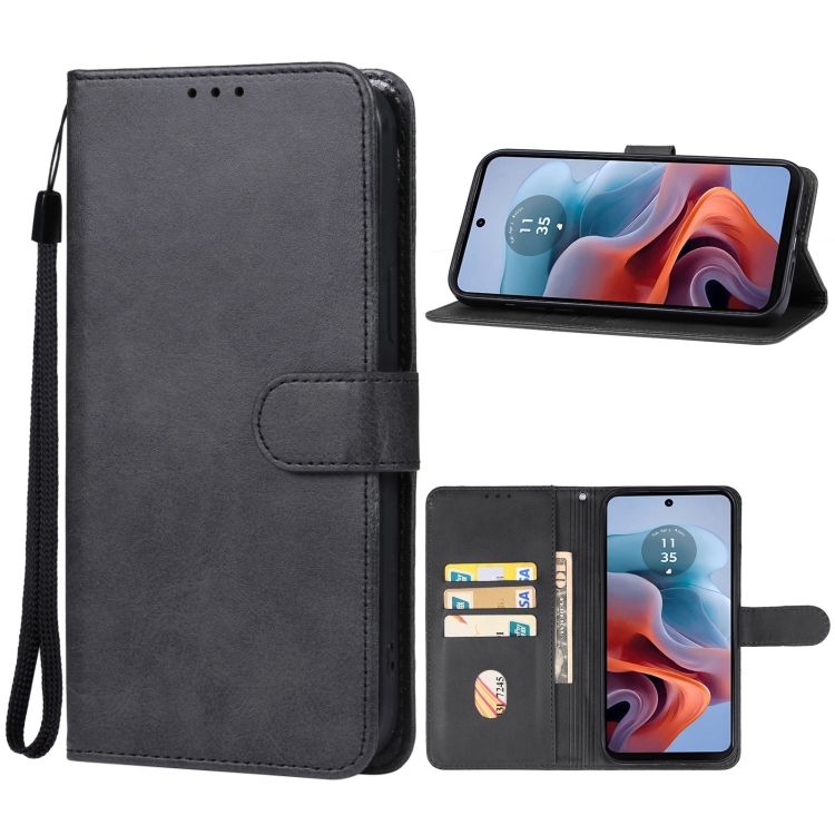 For Motorola Moto G34 Leather Phone Case(Black)