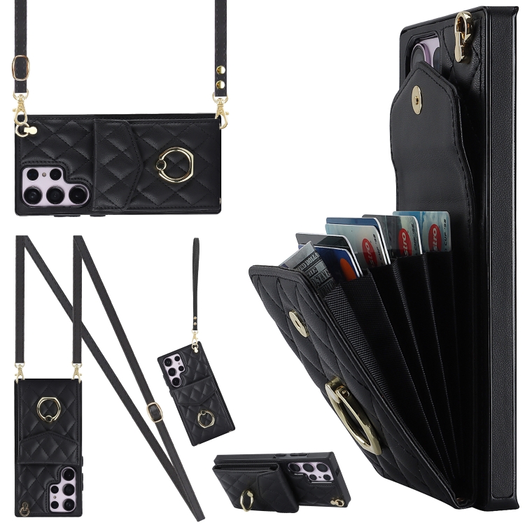 For Samsung Galaxy S23 Ultra 5G Rhombic Texture Card Bag Phone Case ...