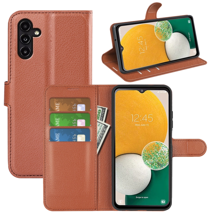 Capa de celular dobrável horizontal com textura de lichia para Samsung Galaxy A14 5G com suporte ...
