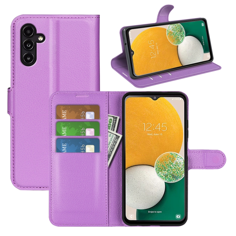 Capa de celular dobrável horizontal com textura de lichia para Samsung Galaxy A14 5G com suporte ...