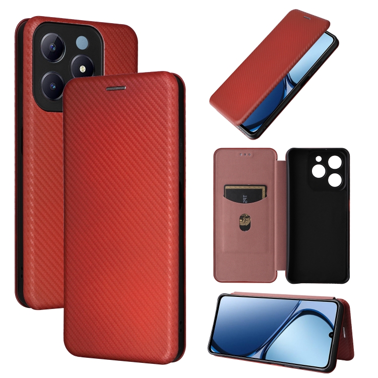 For Realme C61 / C63 Carbon Fiber Texture Flip Leather Phone Case(Brown)