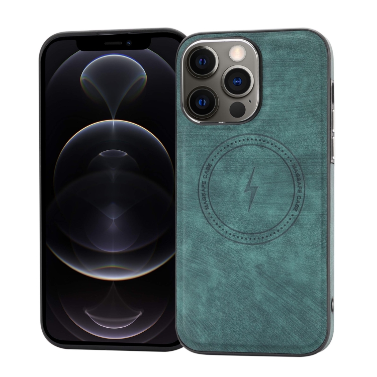 สำหรับ iPhone 12 Pro Side Leather เคสโทรศัพท์ Magsafe (สีเขียว)