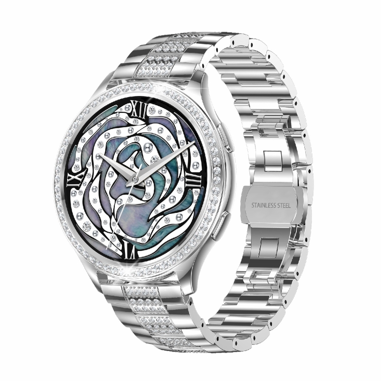 AK53 IP67 BT5.2 1.32인치 스마트 시계 지원 음성 통화/건강 모니터링, 스타일:진주 스틸 스트랩(실버)