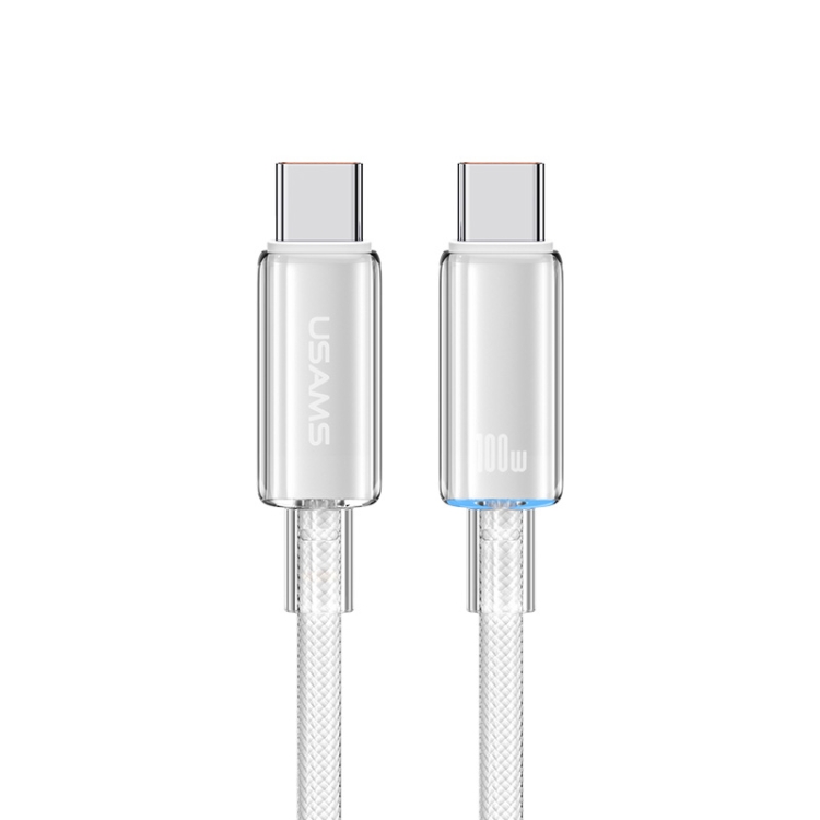 USAMS TypeC ถึง TypeC อลูมิเนียมอัลลอยด์ LED 100W Fast Charge Data Cable ความยาว: 1.2 ม. (สีขาว)