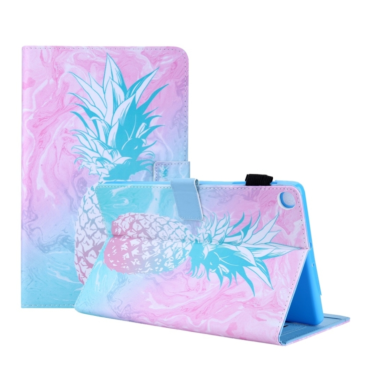 สำหรับ Samsung Galaxy Tab A9 เคสแท็บเล็ตหนังวาดรูปสี สับปะรดสีน้ำเงิน