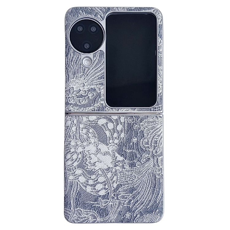 For OPPO Find N3 Flip Embroidery Style Full Coverage Phone Case(Grey)