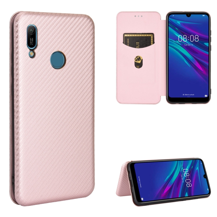 สำหรับ Huawei Y6 (2019) / Honor Y6s เนื้อคาร์บอนไฟเบอร์แม่เหล็กแนวนอน ...