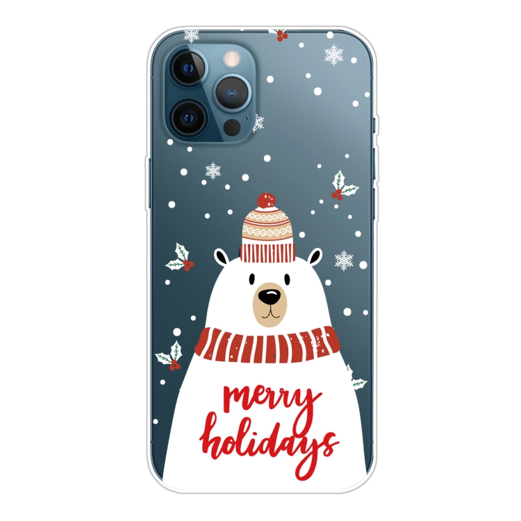สำหรับ iPhone 12 Pro Max Christmas Series เคสใส TPU (ผ้าพันคอหมีขาว)