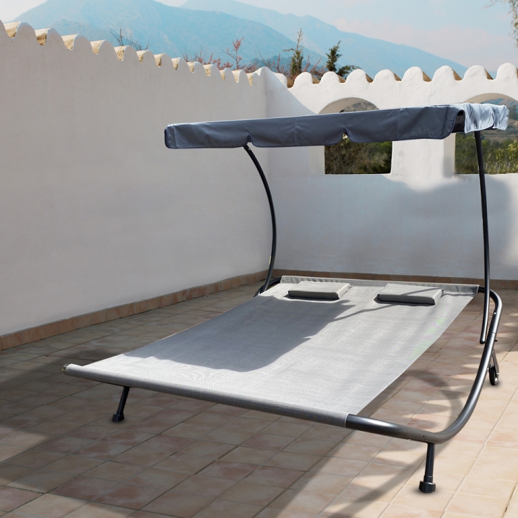 [US Warehouse] Patio Outdoor Adjustable Double Chaise Lounge Wheeled ...