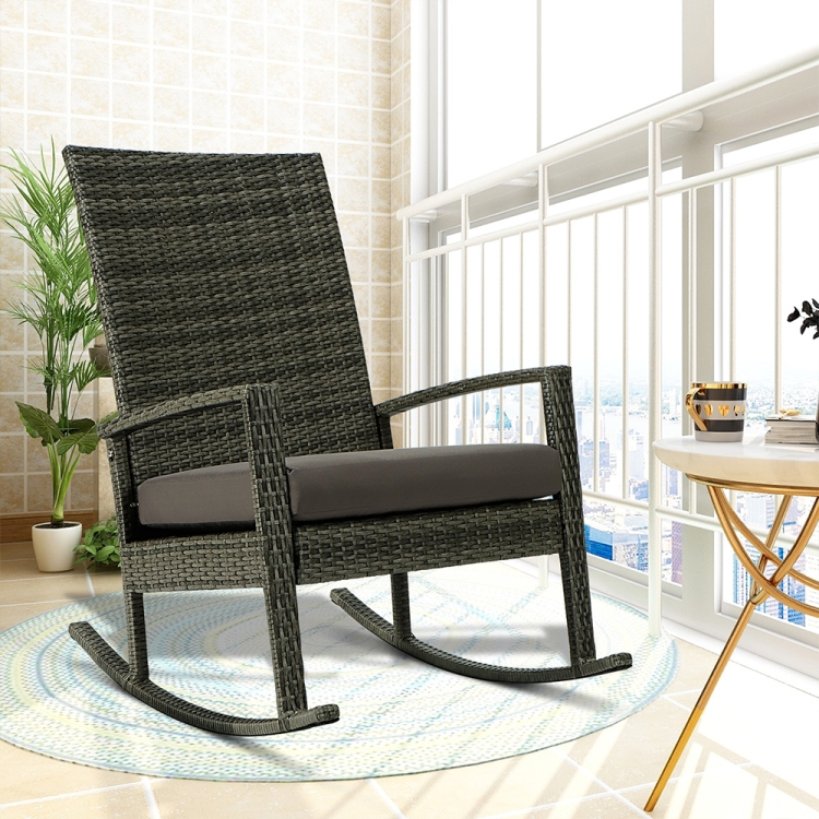 [US Warehouse] Household Garden Rattan Rocking Chair (Deep Color)