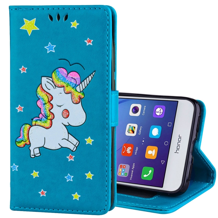 สำหรับ Huawei P8 Lite (2017) Glitter Powder Unicorn Pattern ซองหนังพลิก ...