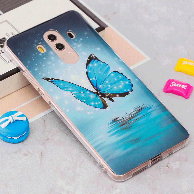 For Huawei Mate 10 Pro Noctilucent Blue Butterfly Pattern TPU Soft Back Case Protective Cover