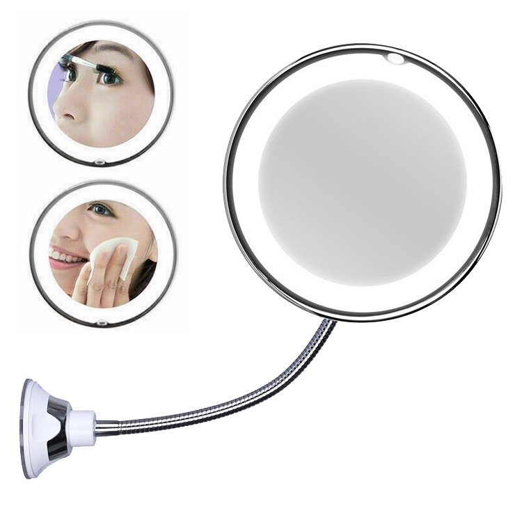 Suction Cup Type LED Lighted Makeup Mirror Flexible Wall Mounted ...
