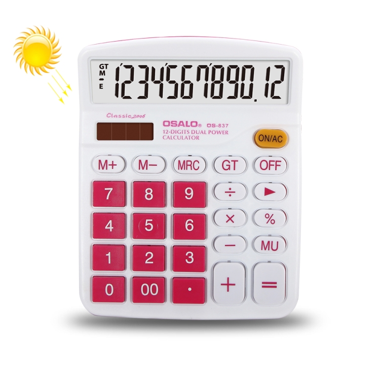 OSALO OS-837VC 12 Digits Colorful Desktop Calculator Solar Energy Dual ...