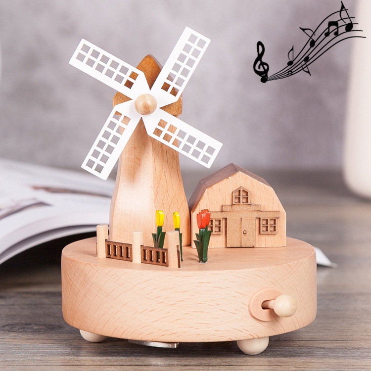Windmill Shape Home Decor Originality Wooden Musical Boxes