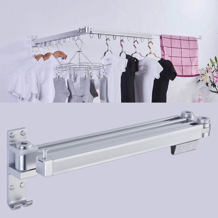 Household Wall-mounted Invisible Telescopic Folding Drying Rack(Silver)