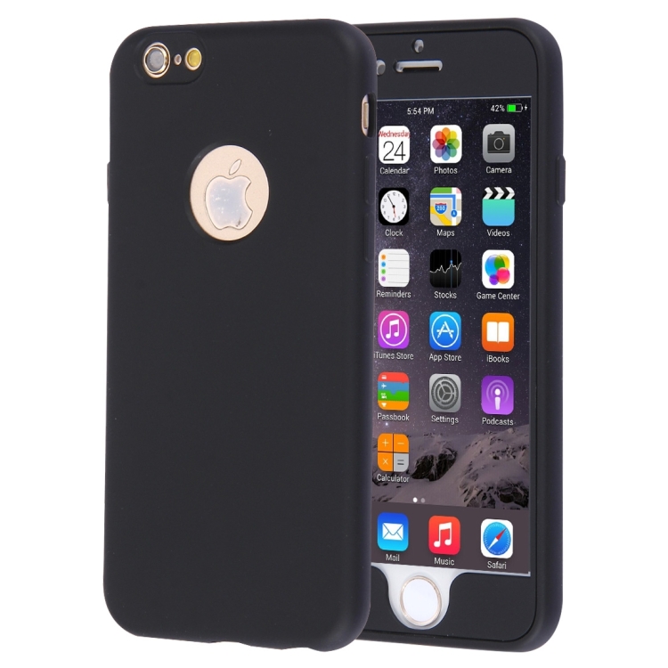 สำหรับ iPhone 6 และ 6s 360 องศาการป้องกันแบบเต็มปกหลัง Soft TPU + เคสรวมด้านหน้า PC (สีดำ)